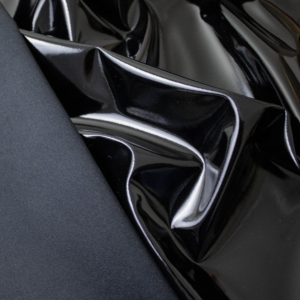 Black PVC Shiny Stretch Fabric - 1 Way Natural Stretch - PU Coated