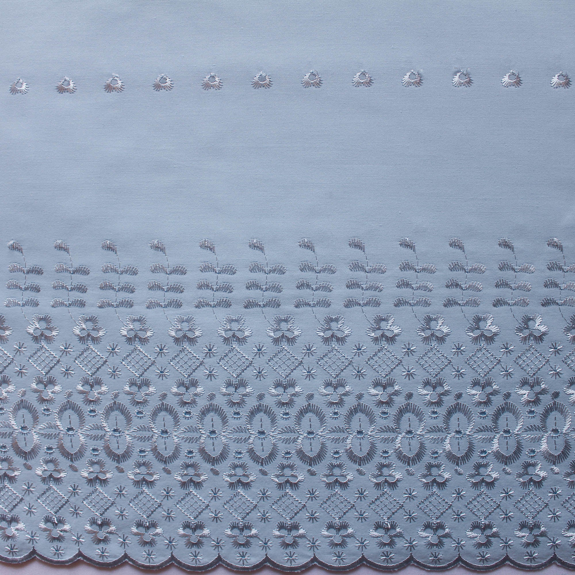 Pale Blue - Double Border Scalloped Edge Poly Cotton Fabric